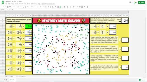 Summer / End of Year Review - Fractions Digital Math Activity - Pixel Art
