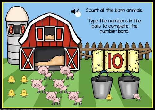 Farm Animals - Number Bonds - Sums of 10 - Numbers and Counting Boom Cards