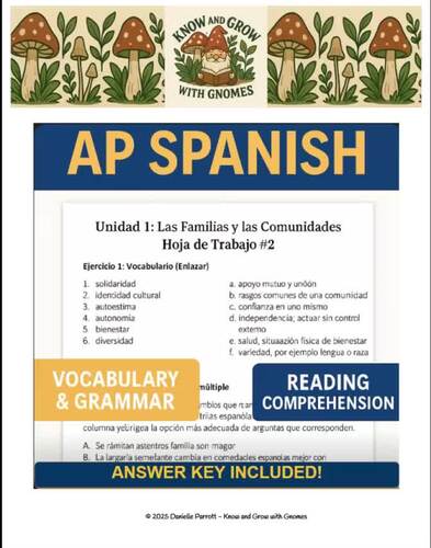 AP Spanish (AP Span) Unit 1 Familia y Comunidad Worksheet with Answer Key
