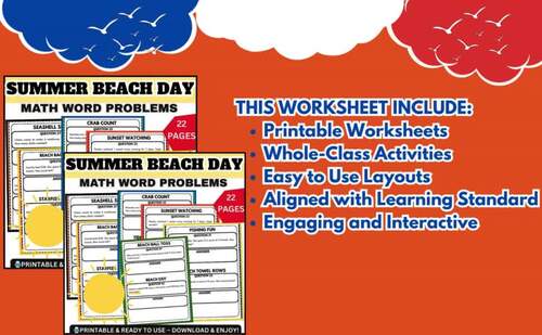Summer Beach Day Math Word Problem Activities,2nd 3rd 4th 5th Grade