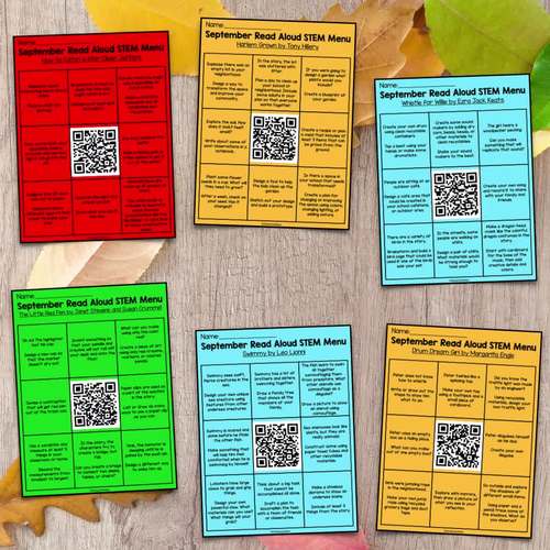 September Read Aloud STEM Activity Menus by Carly and Adam | TpT