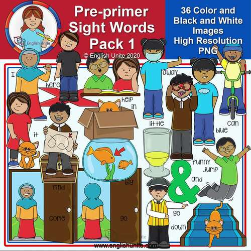 Sight Words Clip Art – Pre-primer Bundle – 72 Images by English Unite ...