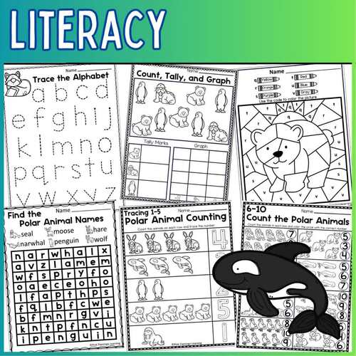 Polar Animals Bundle Centers No Prep Worksheets Math and Literacy Packet