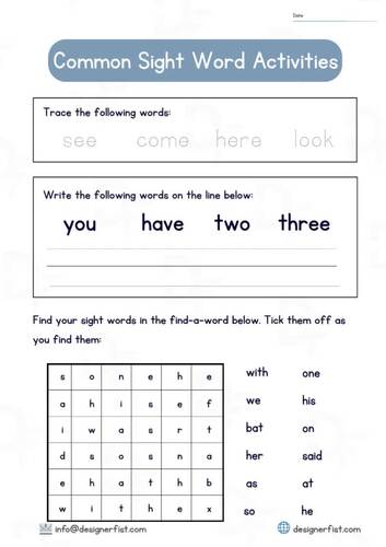 Autism Sights Words Worksheet For Childs by Inclusive Learning Support