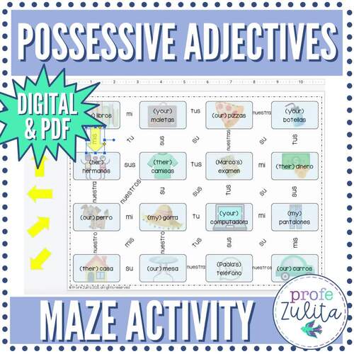 Spanish Possessive Adjectives Practice Maze | Digital & PDF by Profe Zulita