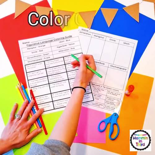 Figurative Language Worksheets Cut and Sort and Color Code l Test Prep ...