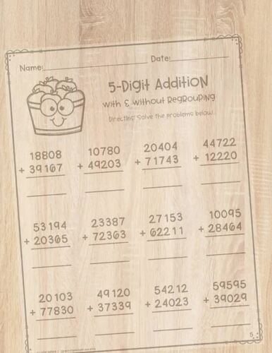Fall 5 Digit Addition Worksheets With & Without Regrouping | Autumn ...