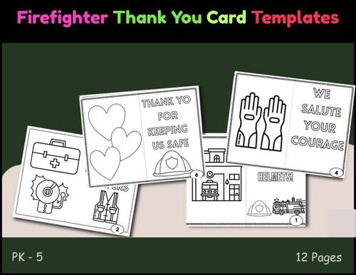 Firefighter Thank You Card Templates-12 card- by FUN Teaching Garden