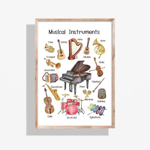 Musical Instruments Poster for Kids – Cute Watercolor Printable Wall Art