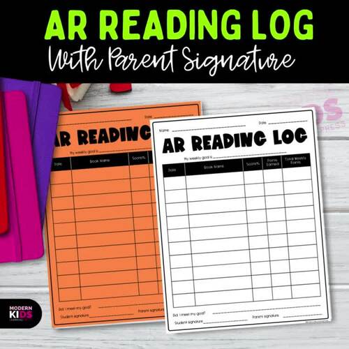 Daily Reading Checklist with Parent Signature - AR Reading Log | TPT