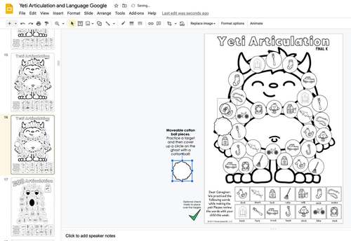 Yeti Articulation and Language: Speech Therapy Craft by Panda Speech