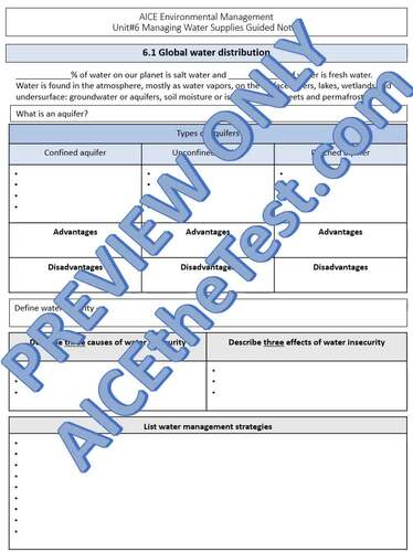 AICE Environmental Unit#6 Managing Water - Student Guided Notes | TPT