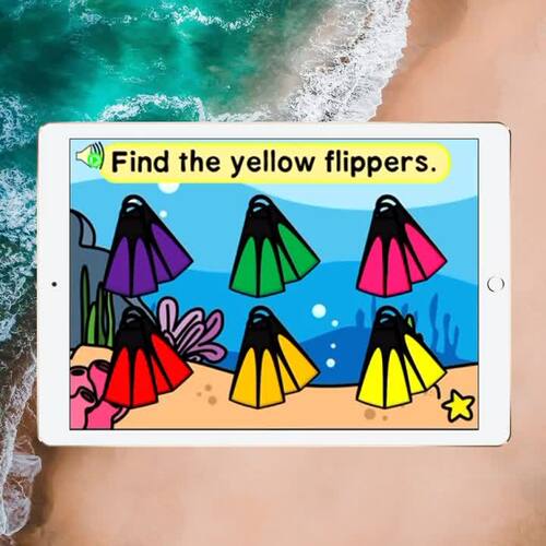 Find the YELLOW Color Recognition | BOOM CARDS with audio | Beach