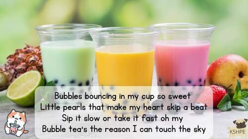 Music: Bubble Bliss Bubble Tea Song Classroom Songs Reading Lyrics Sing ...