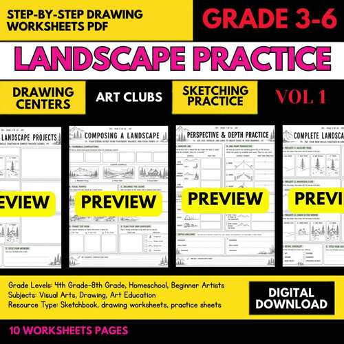 Landscape Sketchbook Practice VOL1 Sheets | Step-by-Step Drawing Worksheets