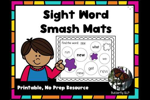 Yearlong Dolch Sight Word Smash Mats All 220 words Pre-primer to 3rd grade