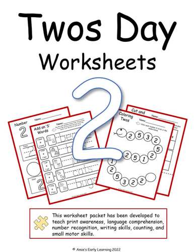 Twos Day Worksheets | PreK-Kindergarten | Printable by Amie's Early ...