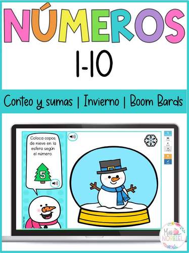 Winter Counting and addition 1-10 Boom Cards in Spanish, números al 10