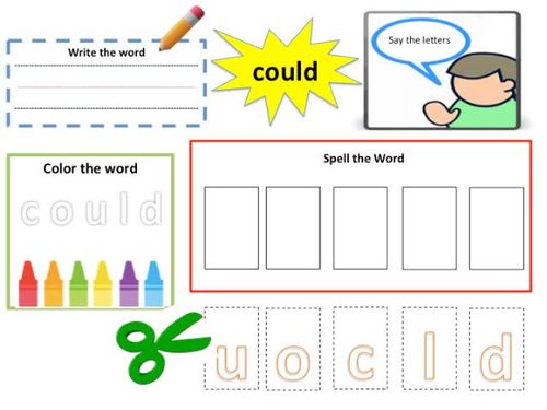 Sight Word Practice - Pre-K - Task Cards - Write - Color - Say - Spell