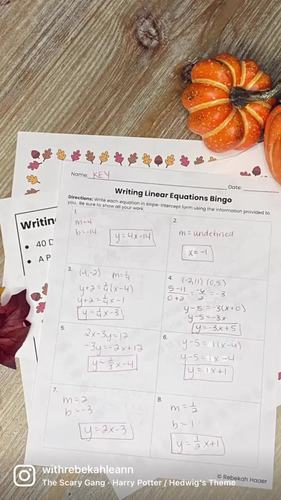 Writing Linear Equations Bingo Game - Fall Themed Activity by Rebekah Hager