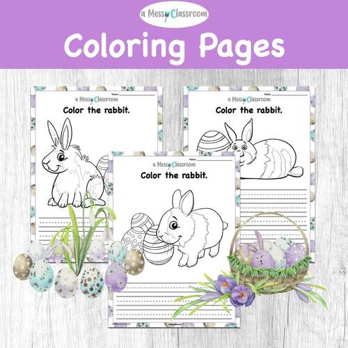 Spring Easter Coloring Pages Bunny Rabbit Egg Coloring Papers w ...