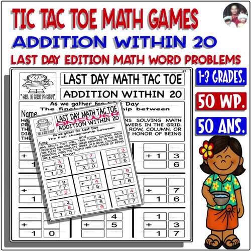 Last Day Math Game Tic Tac Toe Addition Word Problems Within 20 - Ready ...
