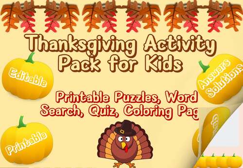 Thanksgiving Activity Pack for Kids - Editable & printable puzzles