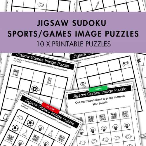 Printable Jigsaw Sudoku-Style Sports/Games-Themed Image Puzzles – Ages 11+