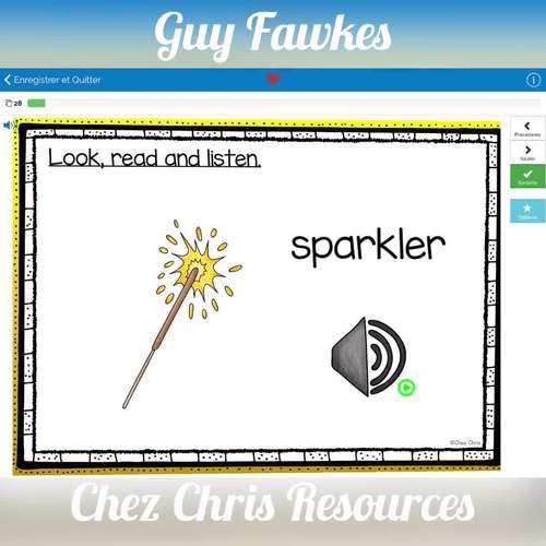 Guy Fawkes Vocabulary with Boom™ Cards: Look, Listen and Read ! Deck 1