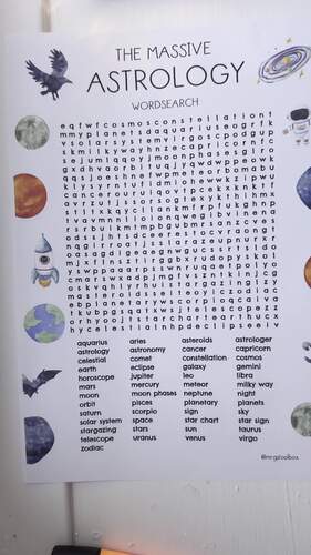 Astrology Activity Word Search Puzzle, Word Bank, Astronomy, Printable