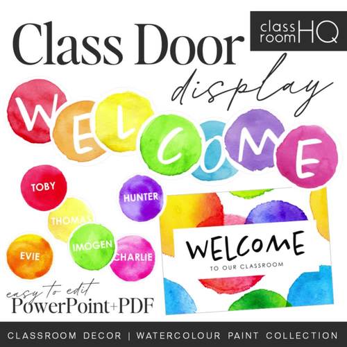 Rainbow Class Door & Bulletin Board Display WATERCOLOR PAINT Classroom ...