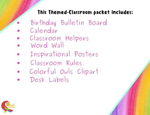 Paquete Completo para Decoración de Salón / Owls & Colors Theme | TPT