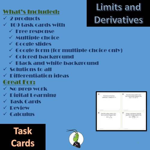 Limits, Continuity, Derivatives Task Cards Calculus | Precalculus | Google