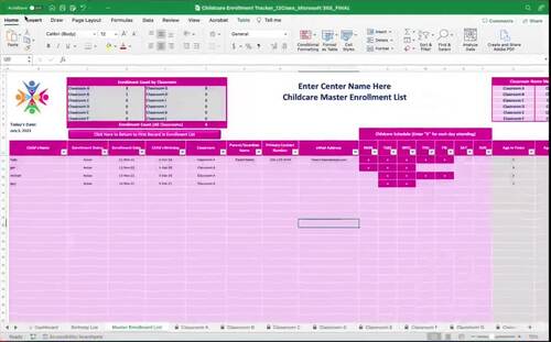 Childcare Enrollment Tracker by Admin 4 You | TPT