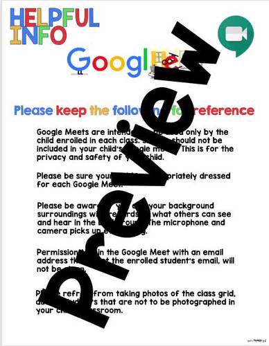 Editable Google Meet Info for Families Digital Resources | Distance ...