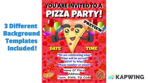 Pizza Party Invitations THREE templates to choose EDIT ON GOOGLE SLIDES