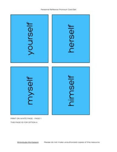 Personal Reflexive Pronoun Card Sort including Non-Binary Epicene Printable