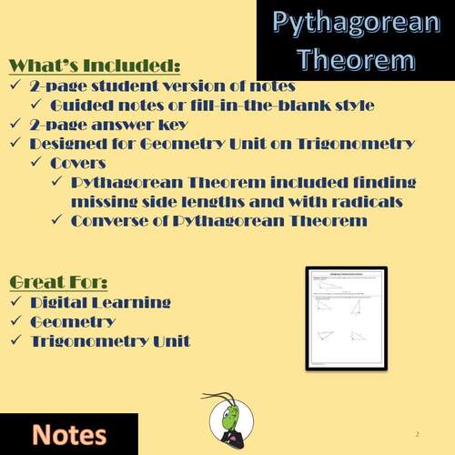 Pythagorean Theorem and Converse Geometry Guided Notes Trigonometry Unit