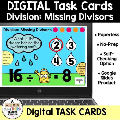 Digital Task Cards for Google Division Missing Divisors by Heather ...