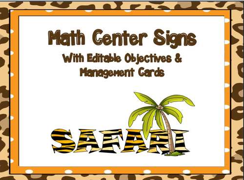 Safari Themed Math Center Signs With Editable Objectives | Center Posters