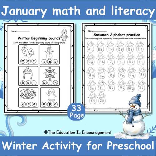 January Preschool Math and Literacy Centers Winter Morning Work Activities