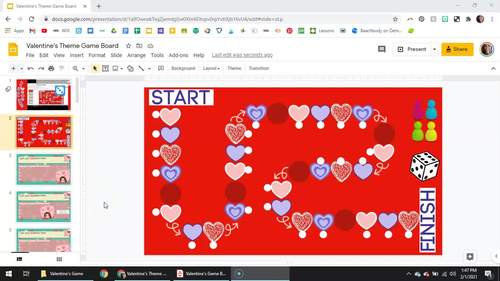Virtual Game Board on Google Slides (Valentine's Themed & Editable)