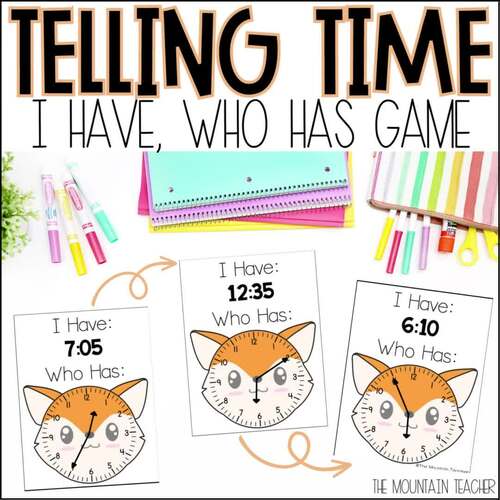 I Have Who Has Telling Time to the 5 Minutes Game for 1st, 2nd or 3rd Grade