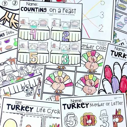 Preschool Thanksgiving Activities Math and Literacy Worksheets Turkey ...