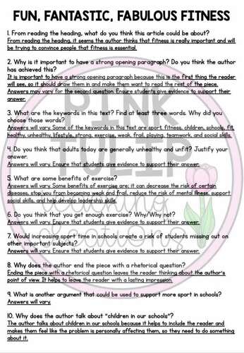 Persuasive Writing Comprehension - Fun, Fantastic, Fabulous Fitness