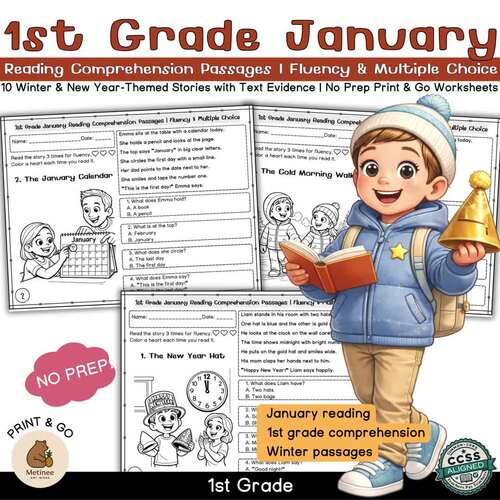 1st Grade January Reading Comprehension Passages | Fluency & Multiple ...