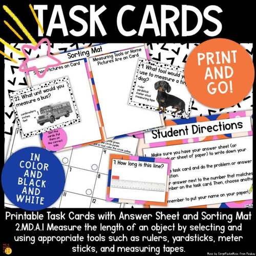2.MD.A.1 Low Prep Task Cards and Sorting Mat by Ms K Saves the Day