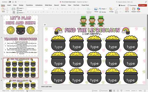 Pot of Gold Hide & Seek /Sight Word & Phonics Game /Editable PowerPoint ...