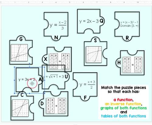 Inverse Functions Puzzle Algebra 2 Activity - print and digital | TPT