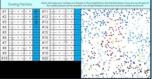 Dividing Fractions 6th Grade Math Pixel Art Digital Activity | TPT